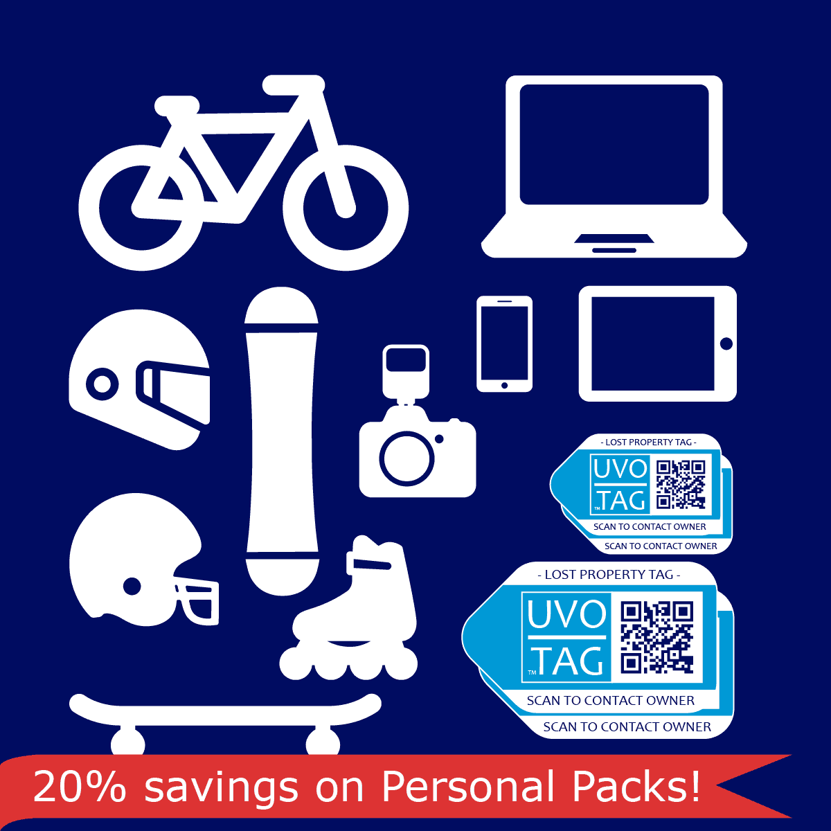 Adhesive Lost Property Location Labels (Personal Pack - Set of 4) - UVO TAG