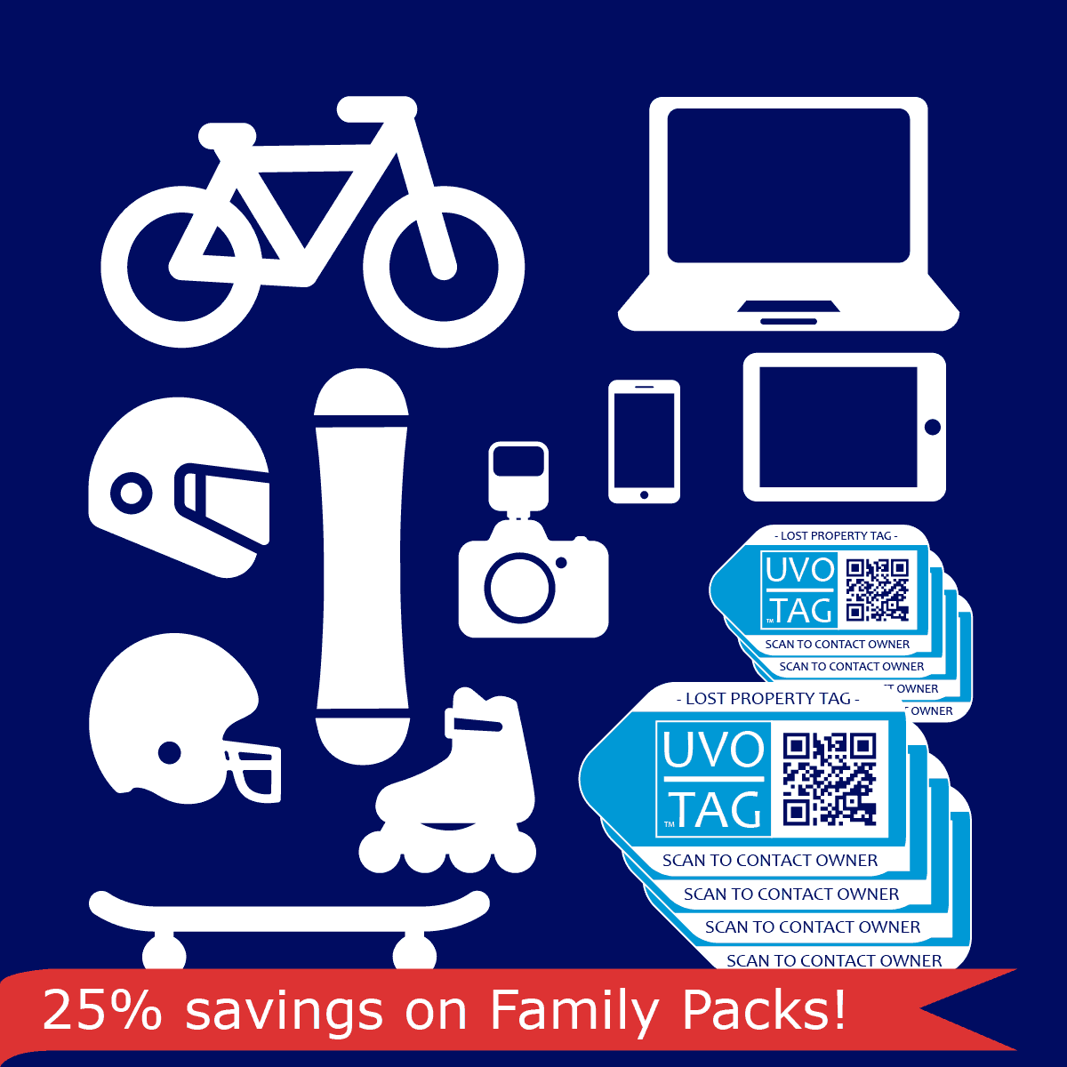 Adhesive Lost Property Location Labels (Family Pack - Set of 8) - UVO TAG